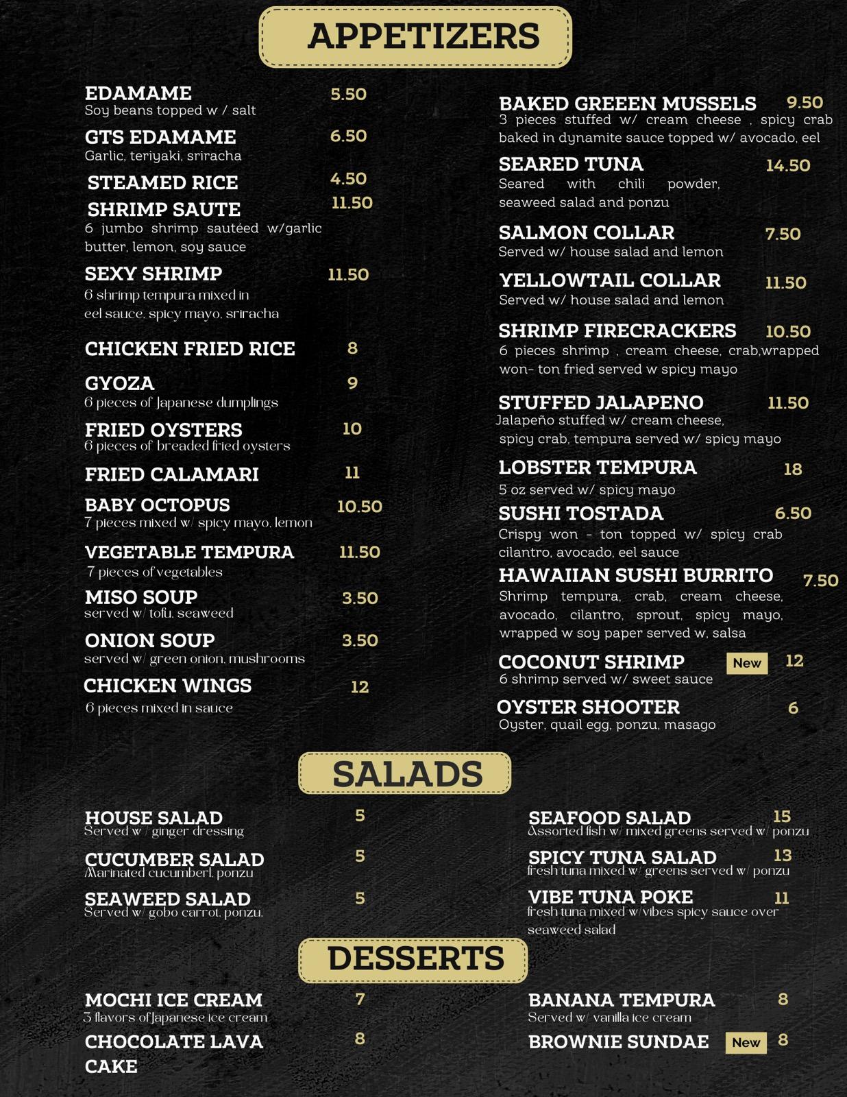 Menu – Vibes Sushi And Grill